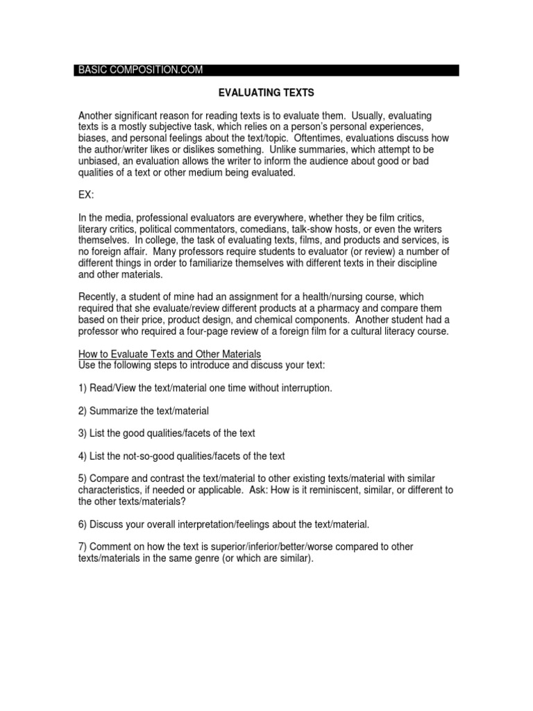 Text Evaluation Guide for Students | PDF
