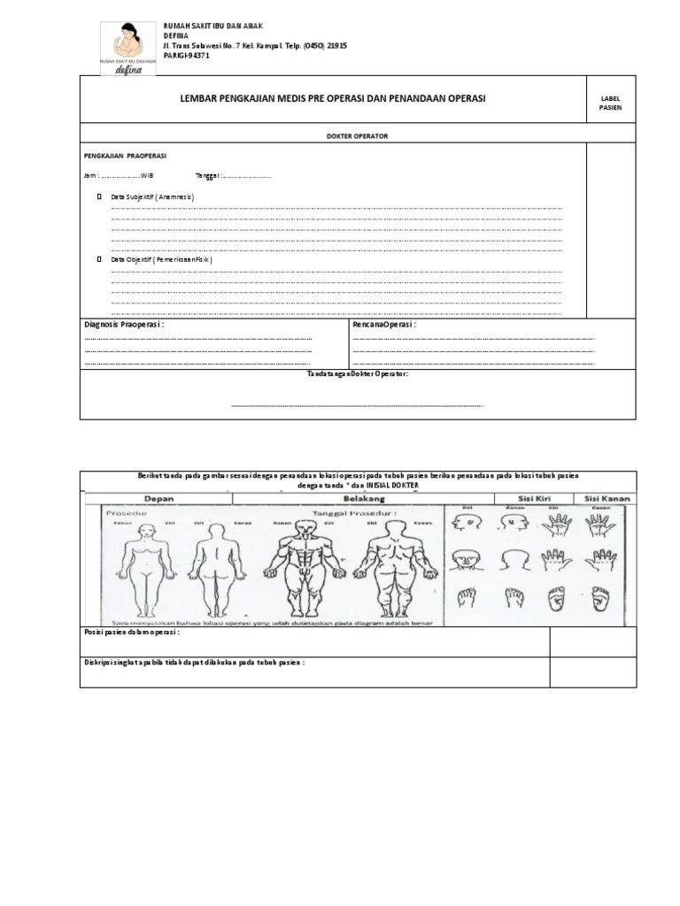 Lembar Pre Operasi Defina | PDF | Komputer