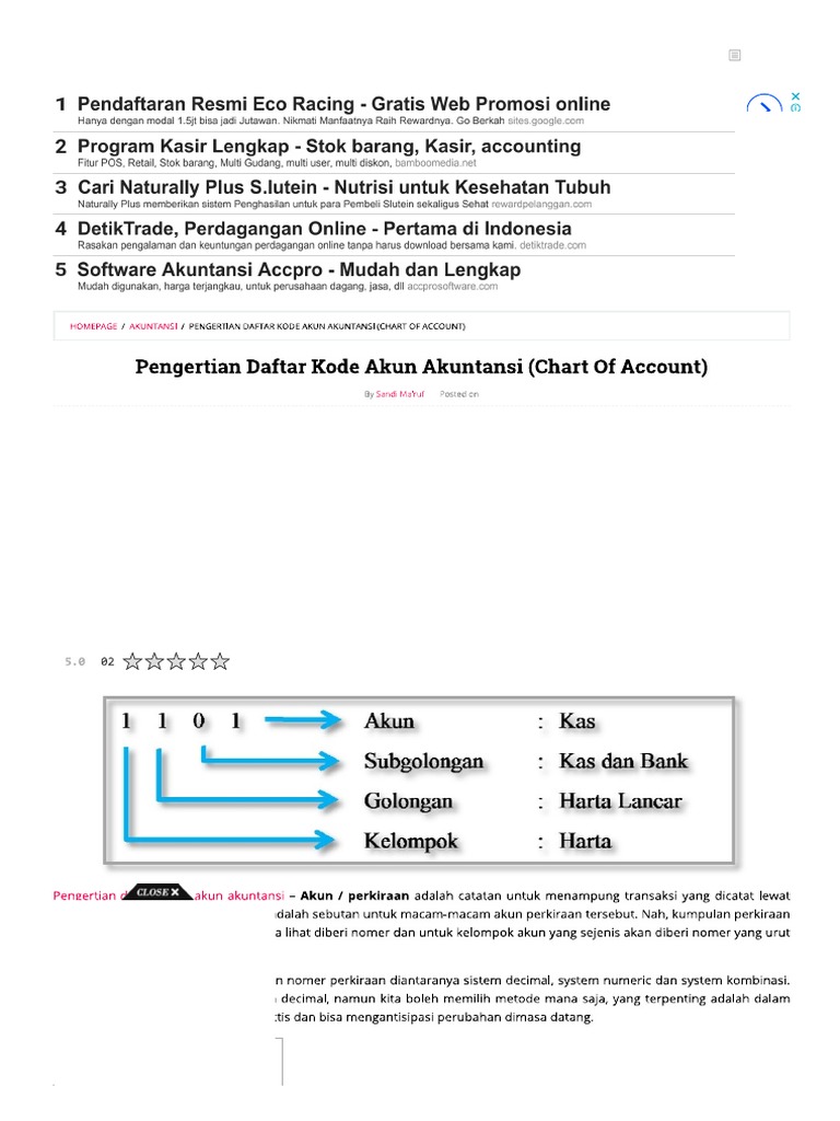 Pengertian Daftar Kode Akun Akuntansi (Chart of Account) | PDF