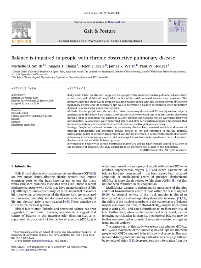 Balance Is Impaired in People With Chronic Obstructive Pulmonary ...