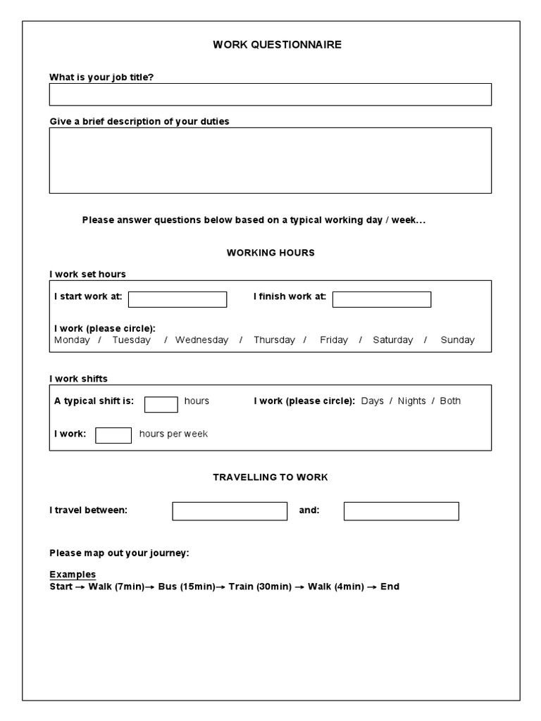 Work Questionnaire: I Finish Work at | PDF | Working Time | Business