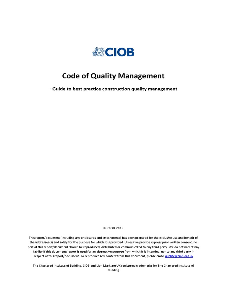 DRAFT CIOB Code of Quality Management | PDF | Quality Assurance ...