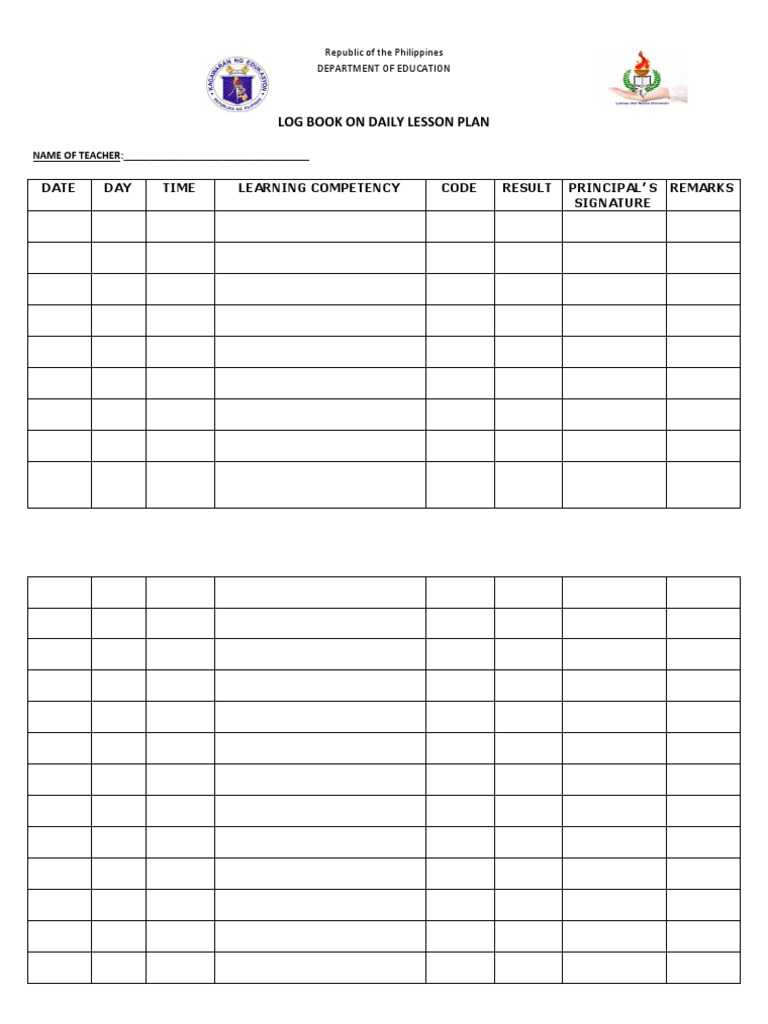 Log Book On Daily Lesson Plan: Date DAY Time Learning Competency Code ...