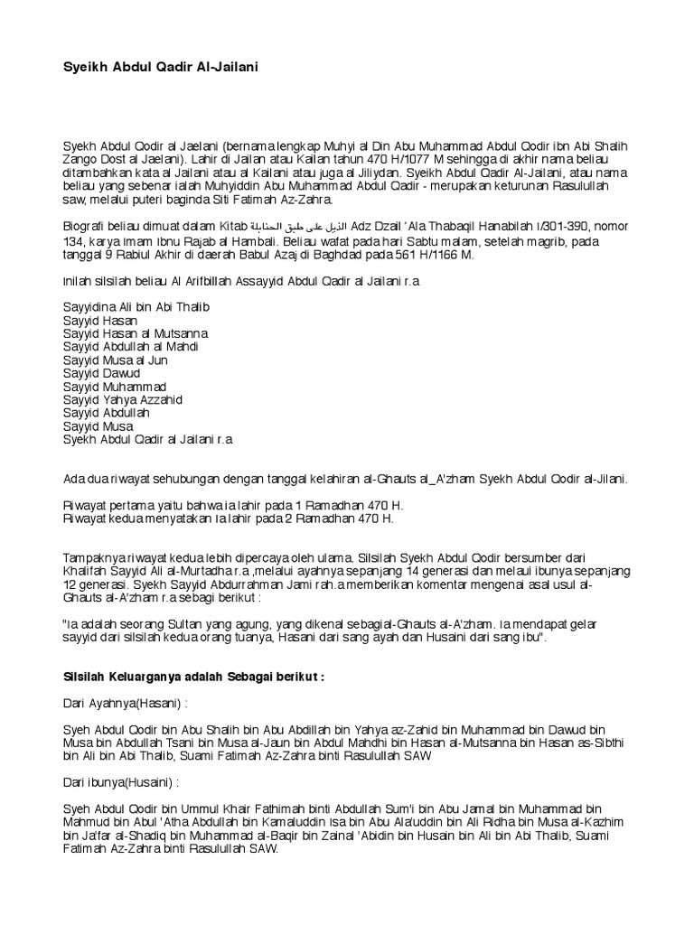 Syeikh Abdul Qadir Al Jailani PDF | PDF