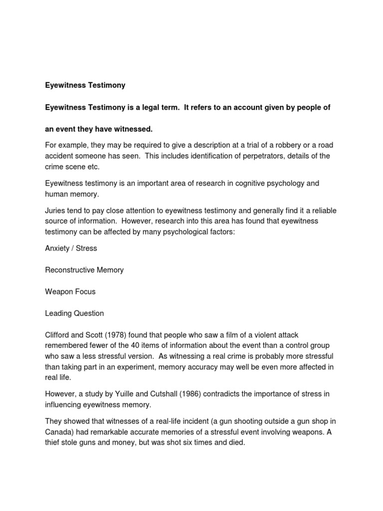 Eyewitness Testimony | PDF | Schema (Psychology) | Memory