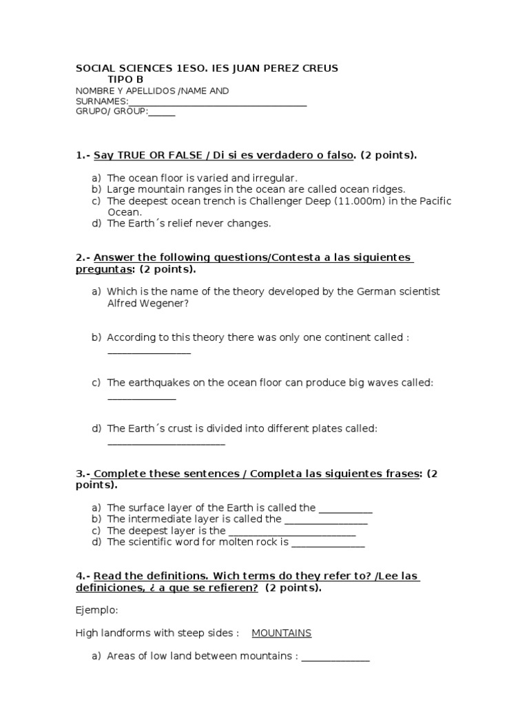 2nd Exam Social Sciences 1eso | PDF | Science & Mathematics