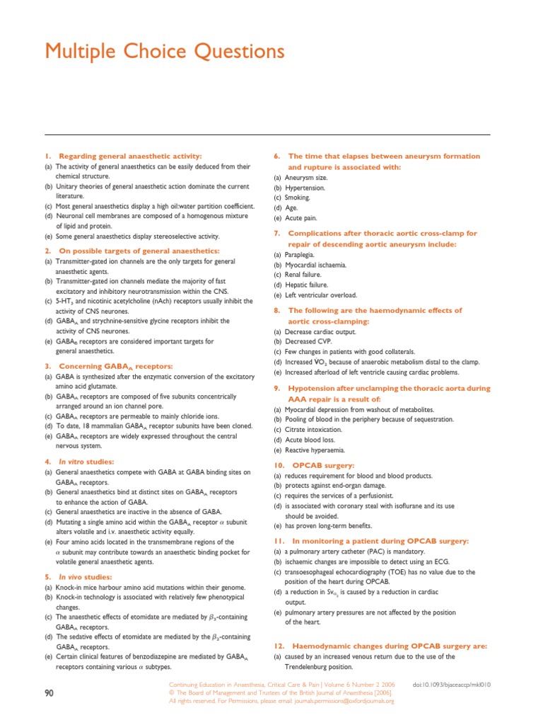 Multiple Choice Questions | PDF | Anesthesia | Pregnancy