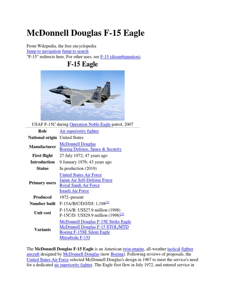 Mcdonnell Douglas F-15 Eagle | PDF | Mc Donnell Douglas F 15 Eagle | Aviation