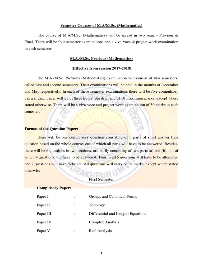 Semester Courses of M.A/M.Sc. (Mathematics) | PDF | Measure ...