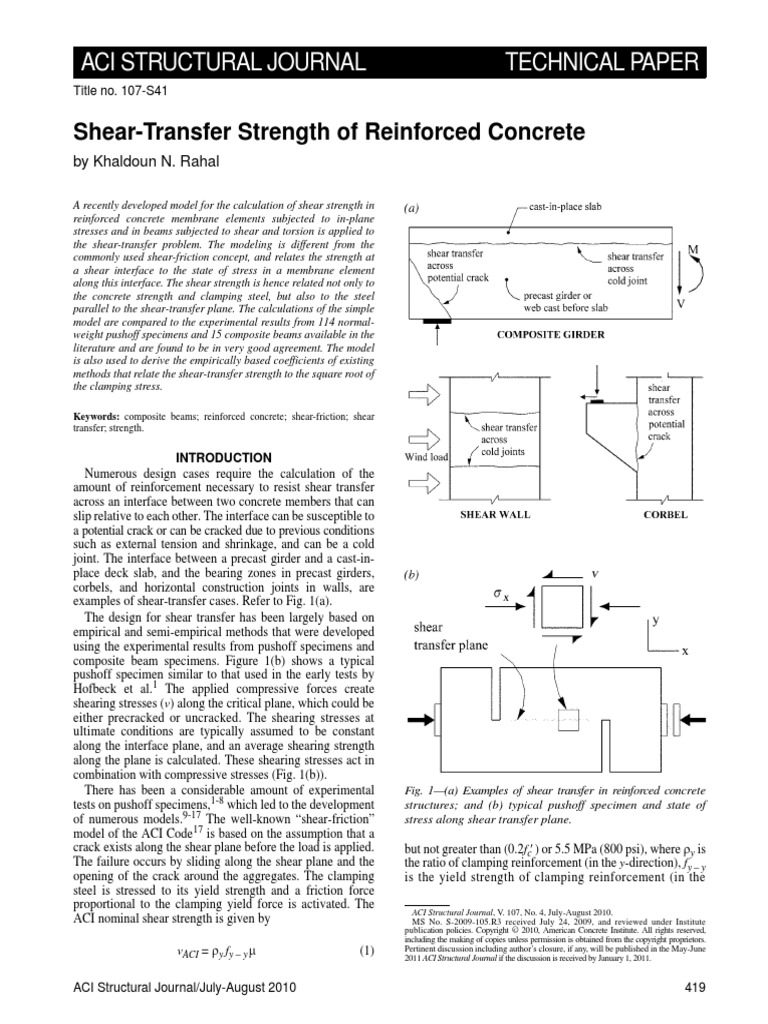 Shear-Transfer Strength of Reinforced Concrete PDF | PDF | Strength Of ...