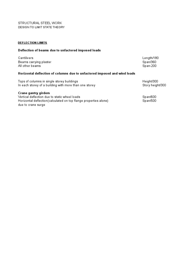 Deflection Limit For Steel Beams | PDF