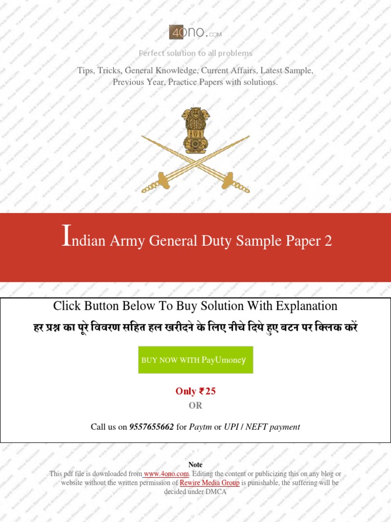 Army GD Sample Paper 2 PDF | PDF