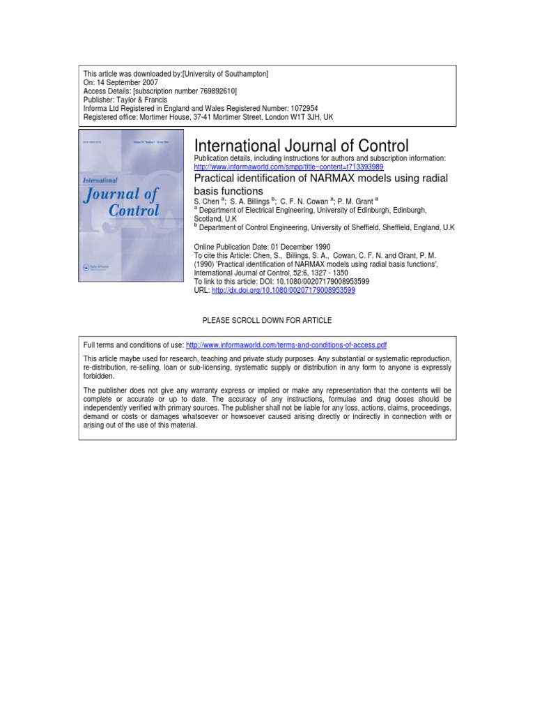 International Journal of Control: Practical Identification of NARMAX ...