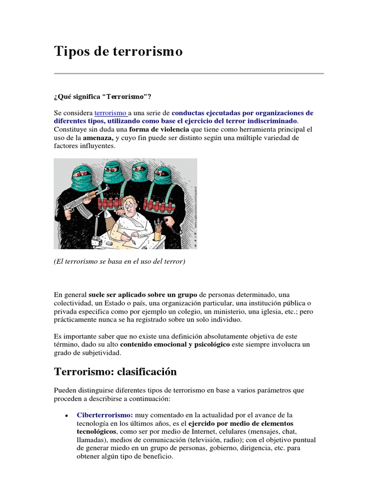 Tipos de terrorismo y su definición | PDF | Agitación | Thriller y crimen