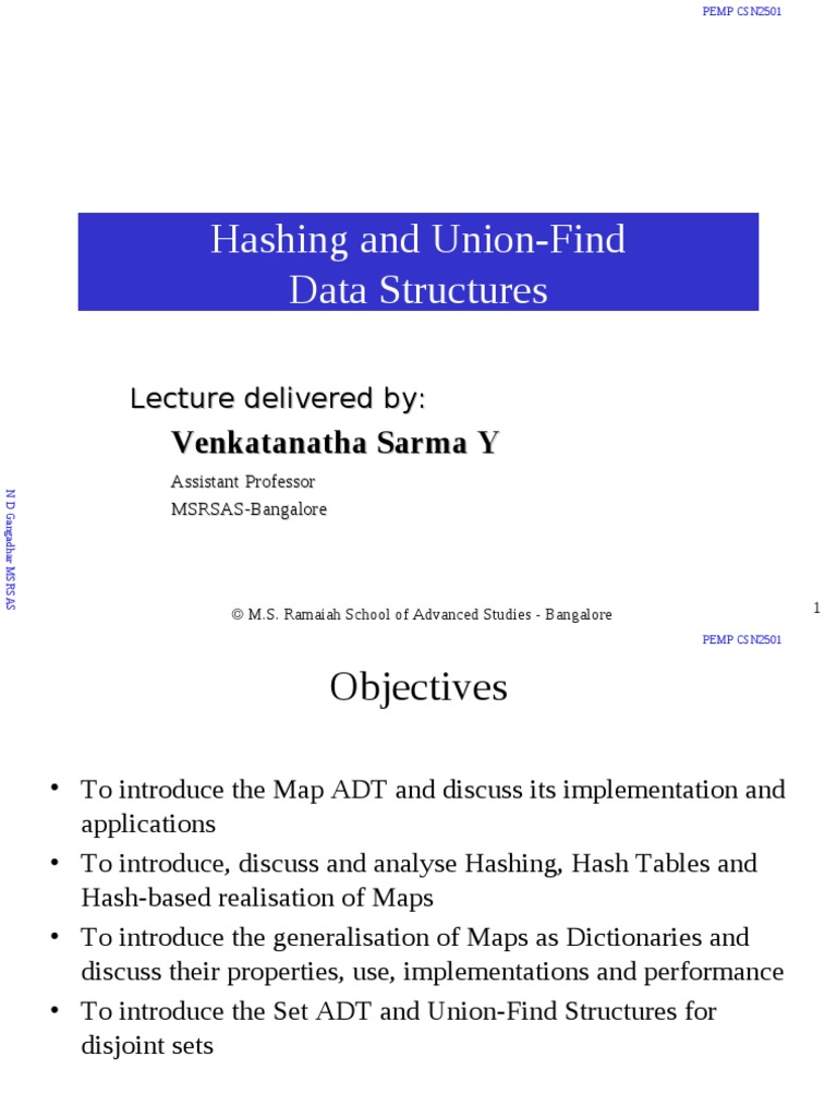 Hashing and Union-Find Data Structures: Venkatanatha Sarma Y | PDF | Theoretical Computer ...