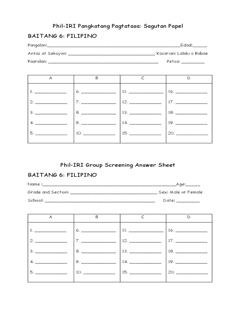 Phil Answer Sheet | PDF