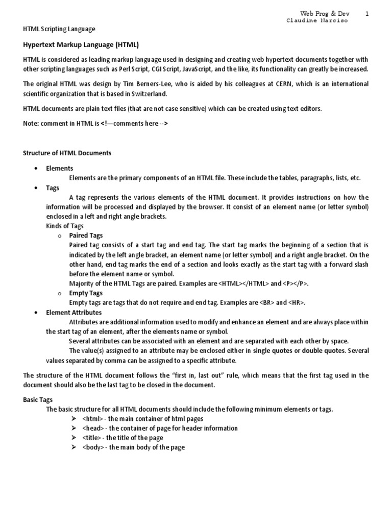 Hypertext Markup Language (HTML) : Structure of HTML Documents ...