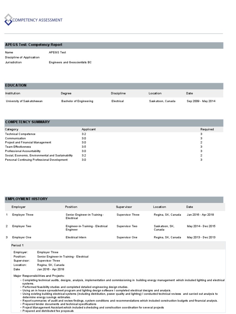 00 CompetencyReport Sample APEGS Applicant Jun6 2018 General View | PDF ...