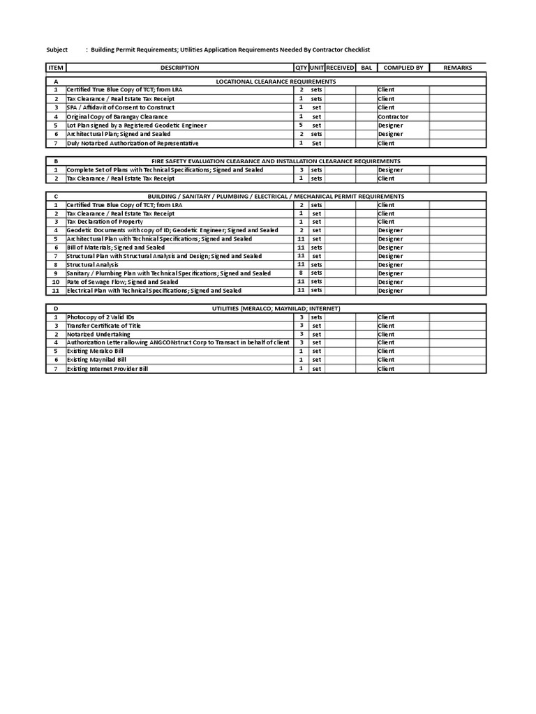 Building Permit Checklist | PDF | Specification (Technical Standard ...