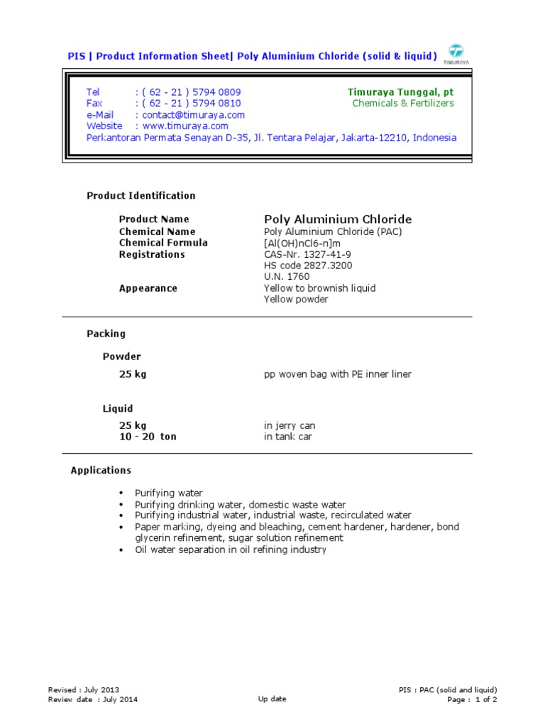 Poly Aluminium Chloride | PDF | Aluminium Oxide | Aluminium