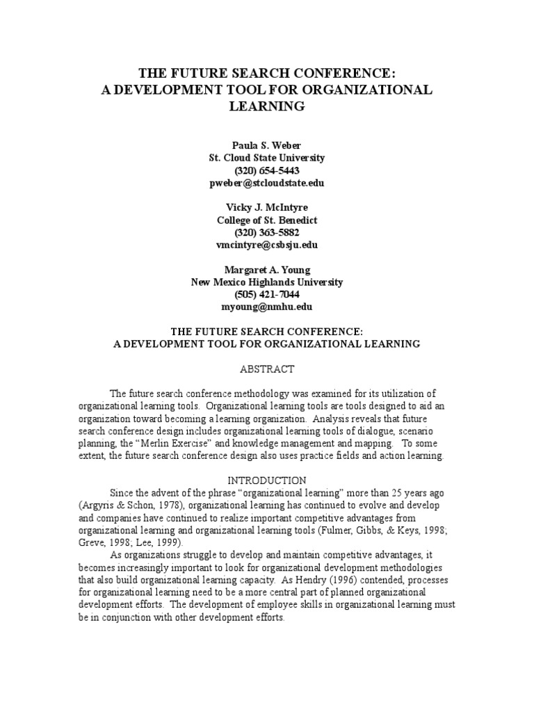 The Future Search Conference: A Development Tool For Organizational ...