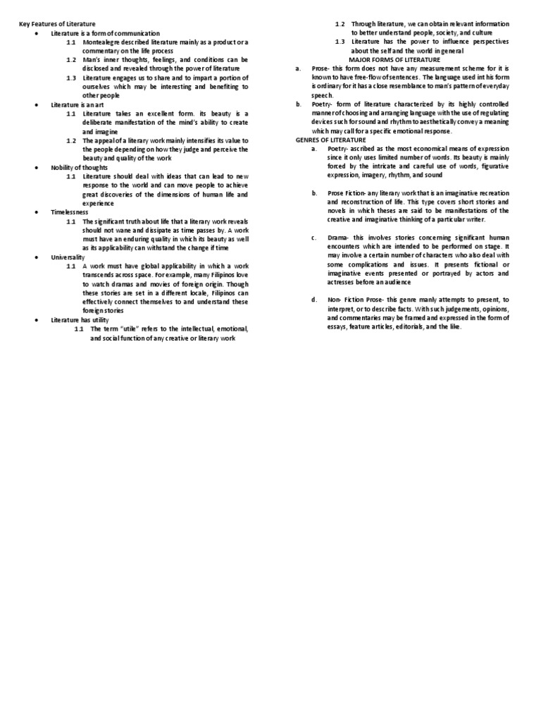 Key Features of Literature Explained | PDF | Actor | Poetry