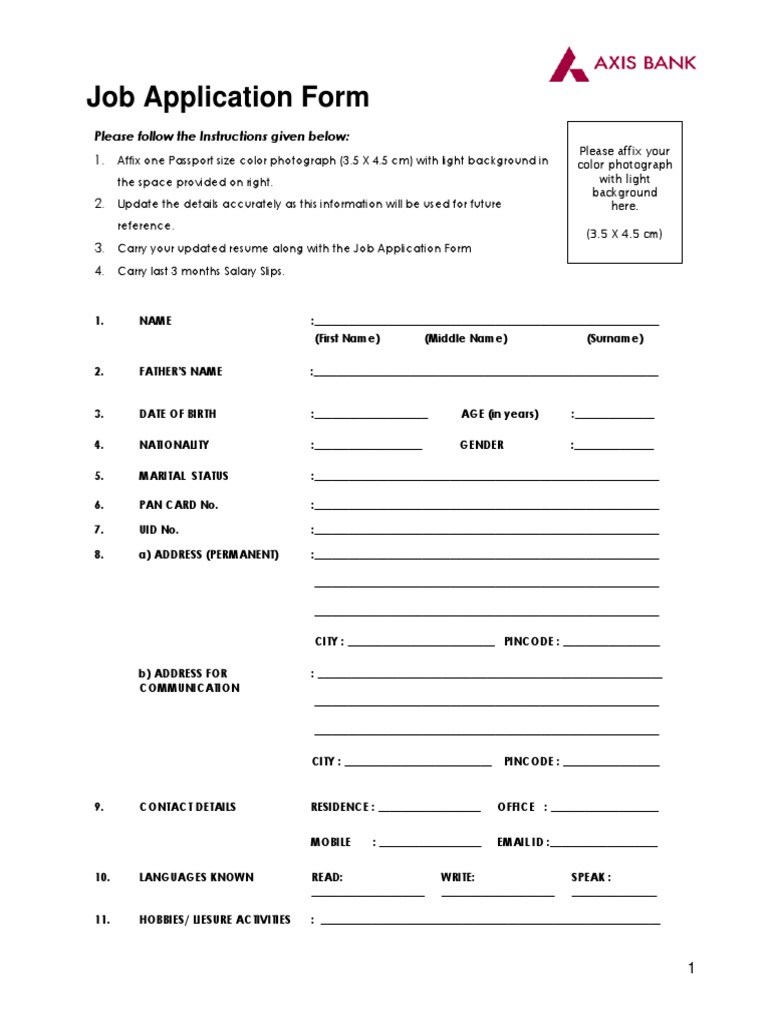 Job Application Form: Please Follow The Instructions Given Below | PDF ...