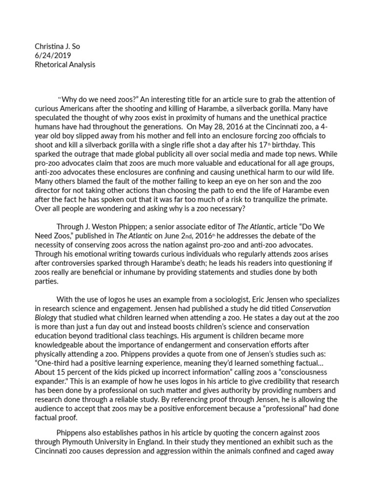 Rhetorical Analysis | PDF | Zoo | Psychological Concepts