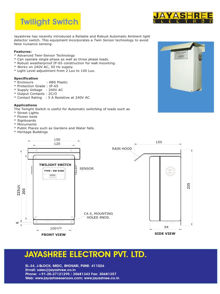 Twilight Switch: Jayashree Electron Pvt. LTD | PDF | Technology & Engineering