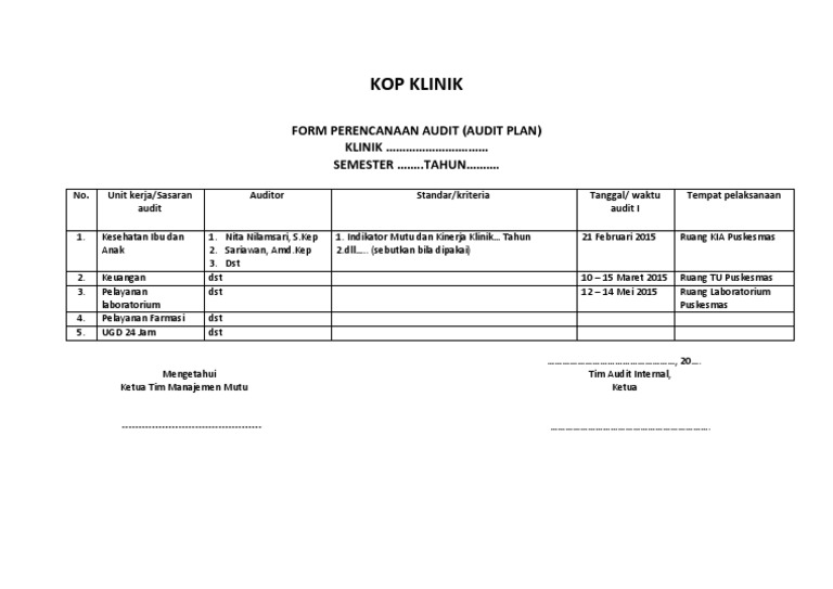 Contoh - Form Perencanaan Audit (Audit Plan) | PDF