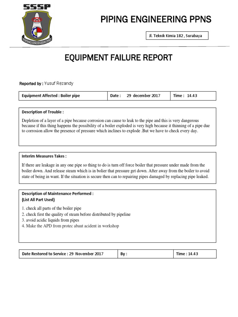Piping Engineering PPNS: Equipment Failure Report | PDF