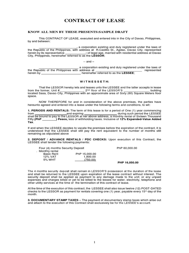 Sample Contract of Lease | PDF | Lease | Private Law