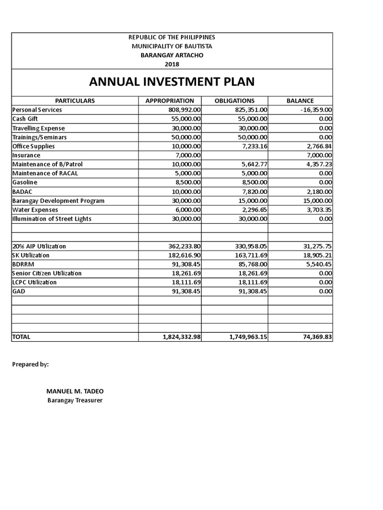 Annual Investment Plan Utilization | PDF