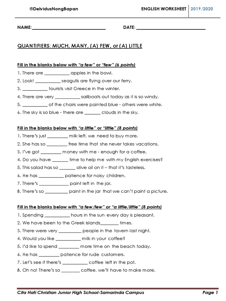 Much, Many, Few, Little Worksheet | PDF | Language Arts & Discipline