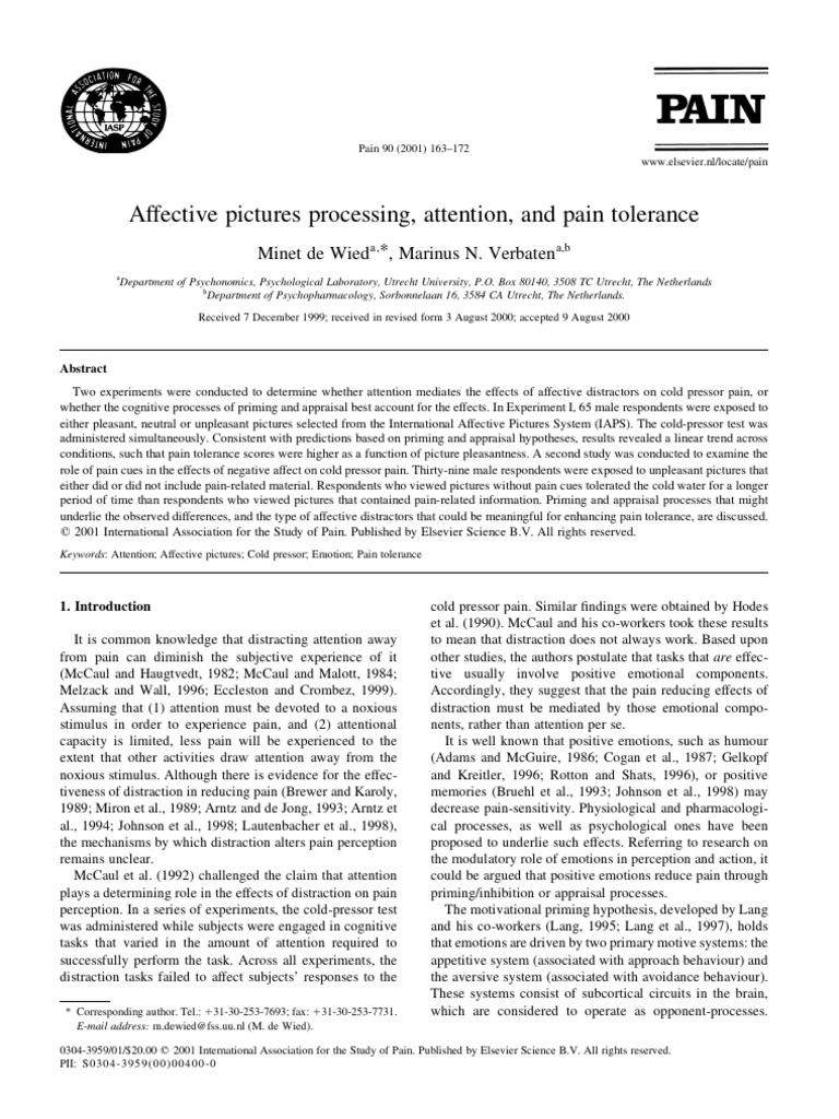 2001 Affective Pictures Processing, Attention, and Pain Tolerance | PDF ...