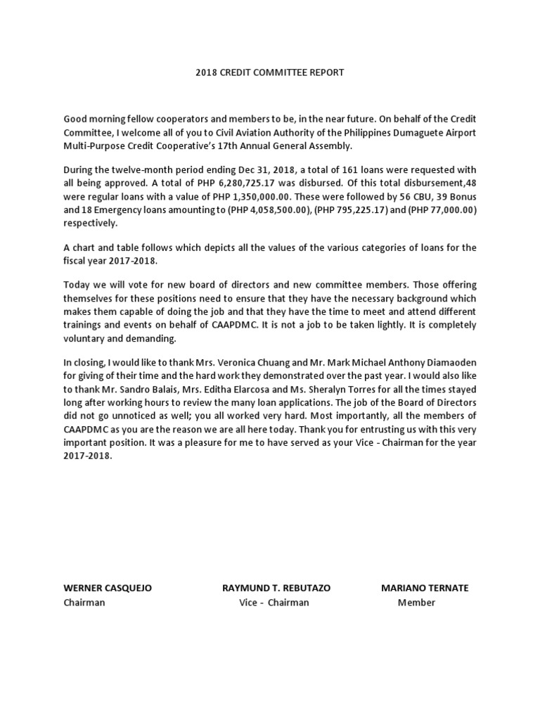 2018 Credit Committee Report | PDF | Government