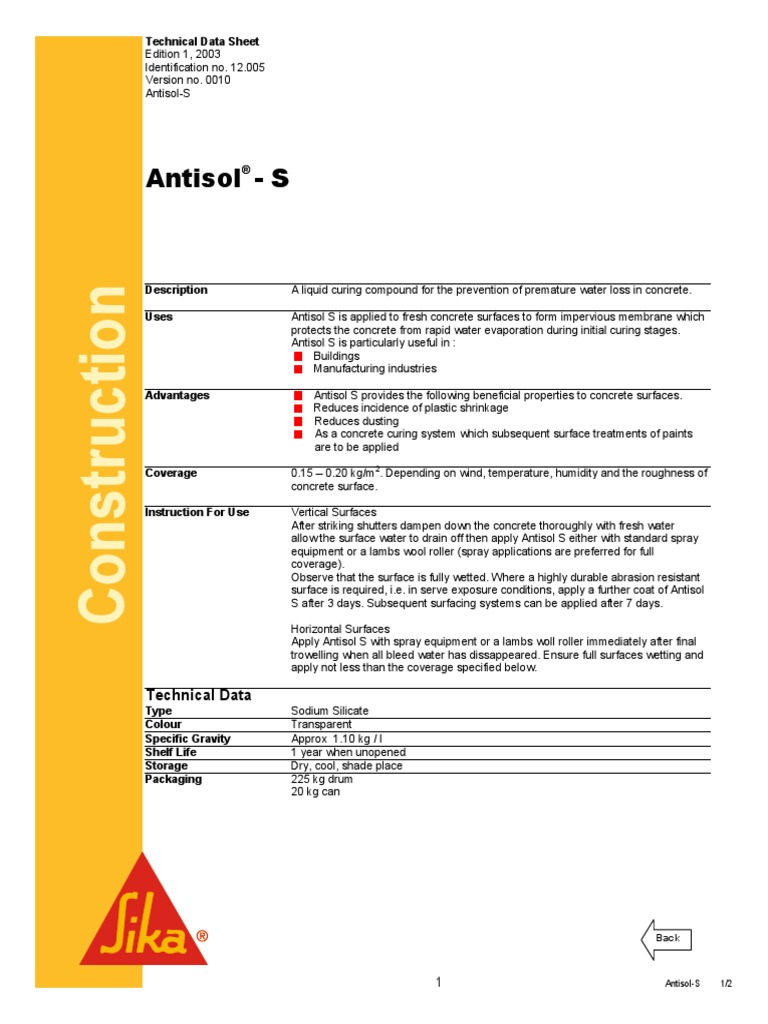 Antisol - S: Technical Data | Download Free PDF | Concrete | Water