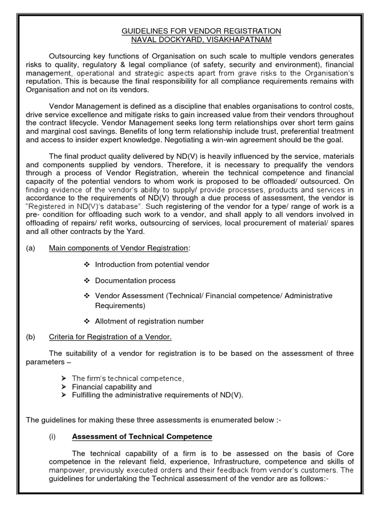 Vendor Registration Guidelines for ND(V) | PDF | Competence (Human ...