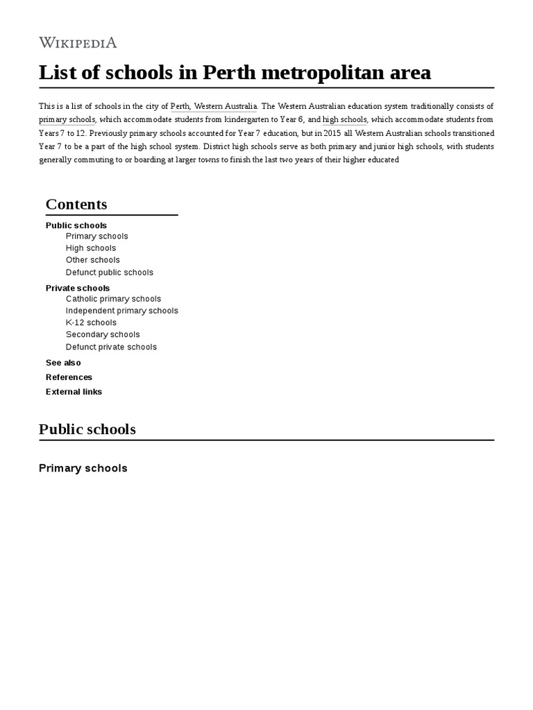 List of Schools in Perth Metropolitan Area | PDF | Educational ...