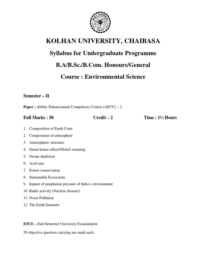 Syllabus - Environmental Science | PDF | Environmental Science | Global ...