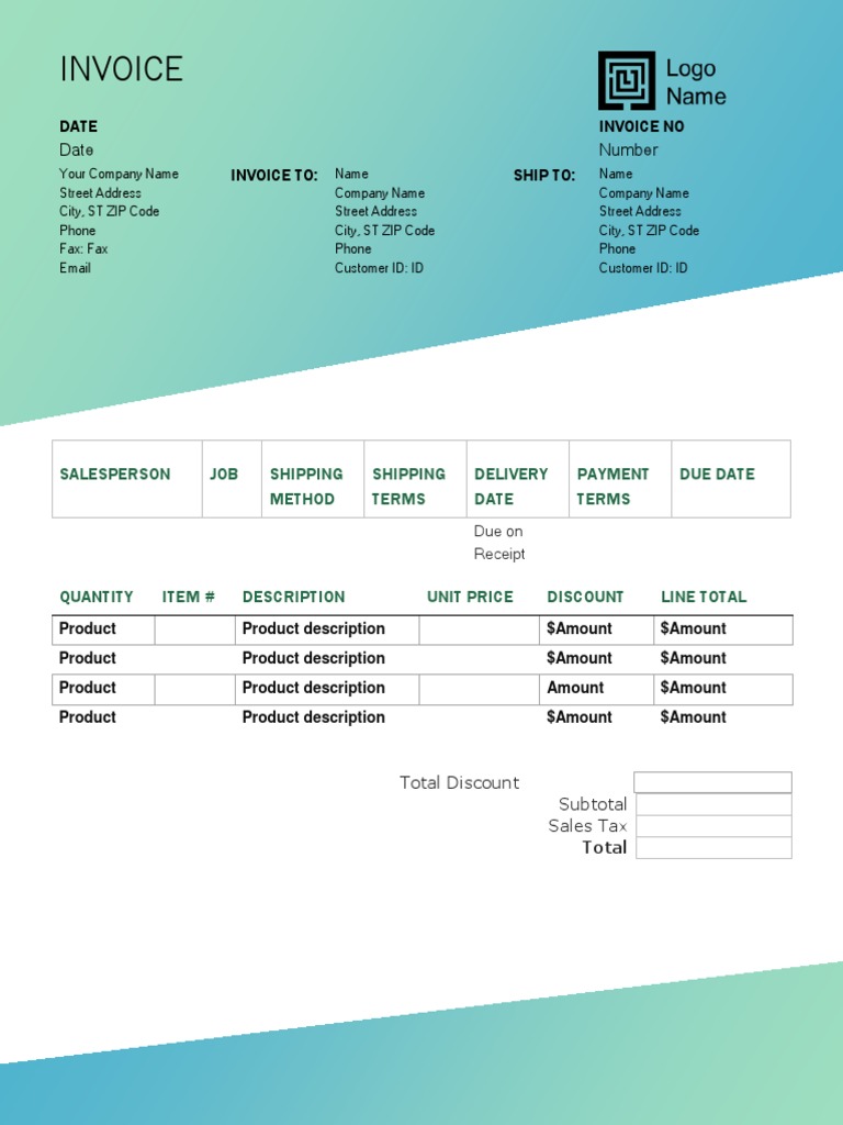 Invoice: Date Date Invoice No Number Invoice To: Ship To | PDF