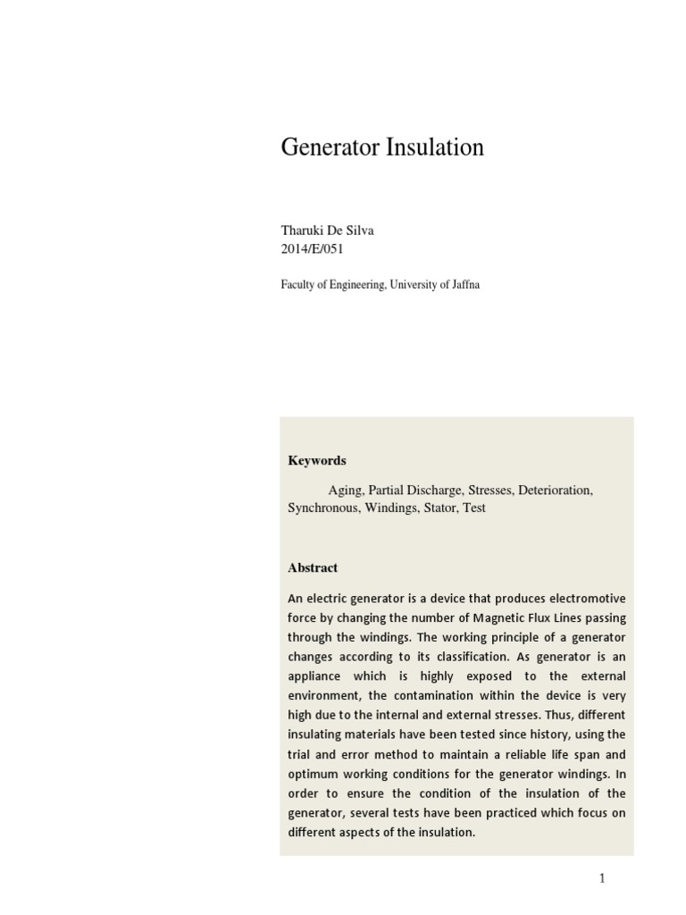 Generator Insulation PDF | PDF | Electric Current | Electric Motor