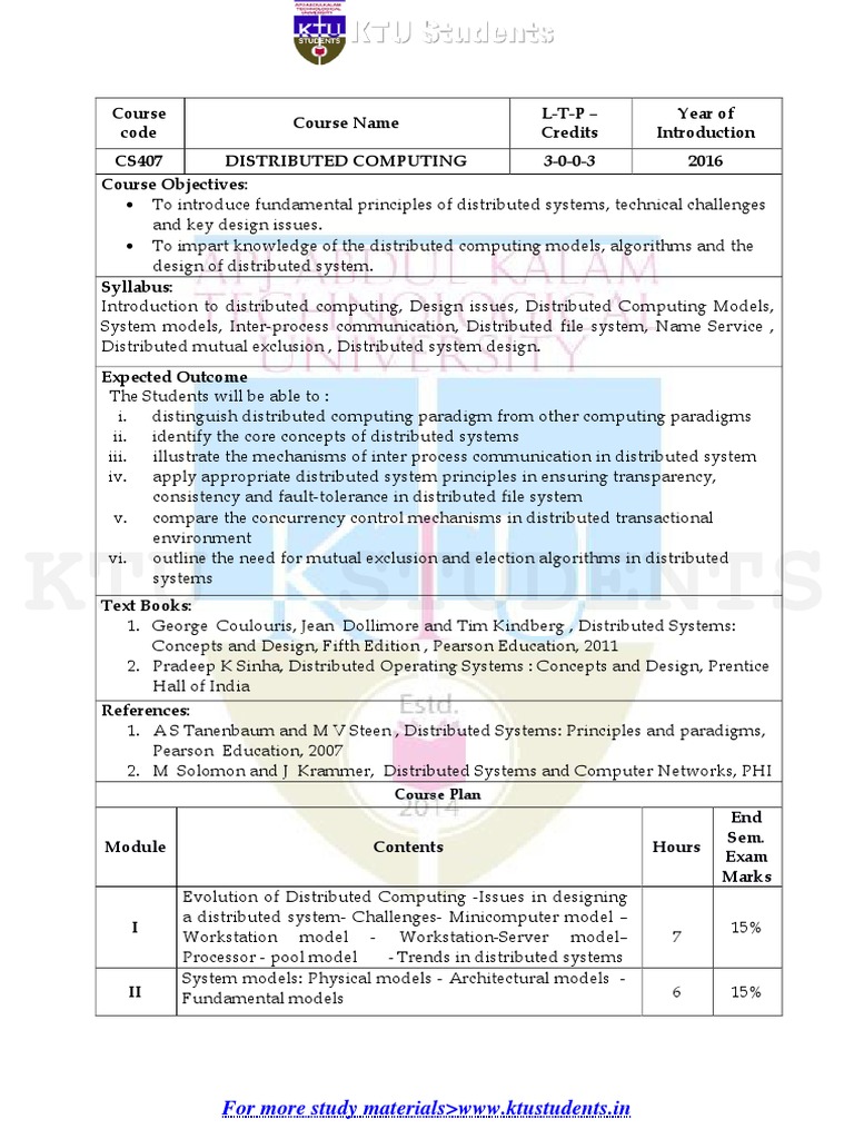 Cs407 Distributed Computing Pdf Distributed Computing Design