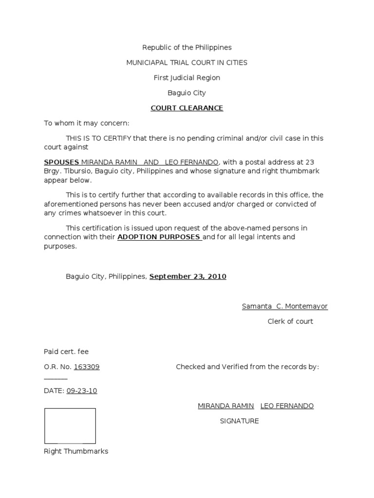 Court Clearance - Doc (Annex E) | PDF | Courts | Government Information