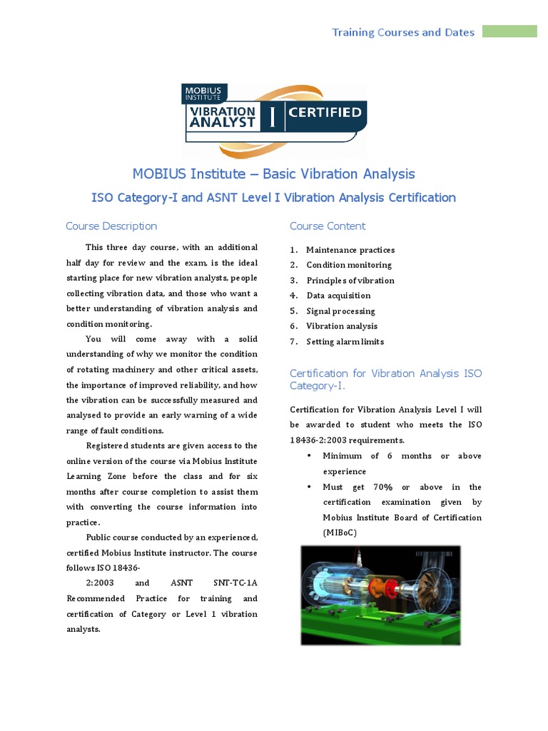 Mobius Institute Basic Vibration Analysis ISO Cat I Compliant | PDF ...
