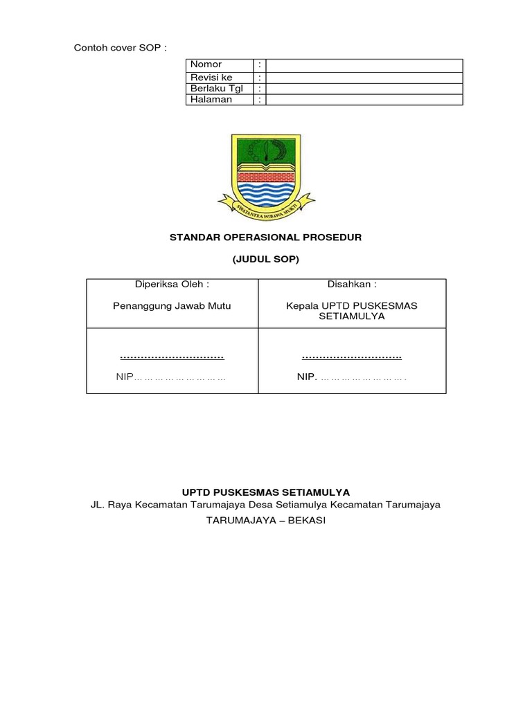 Contoh Cover SOP UPTD Puskesmas Setiamulya | PDF