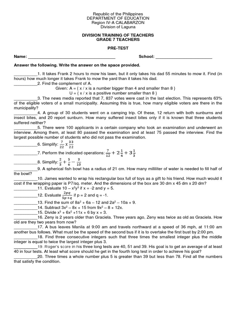 Pre Test | PDF | Angle | Geometry