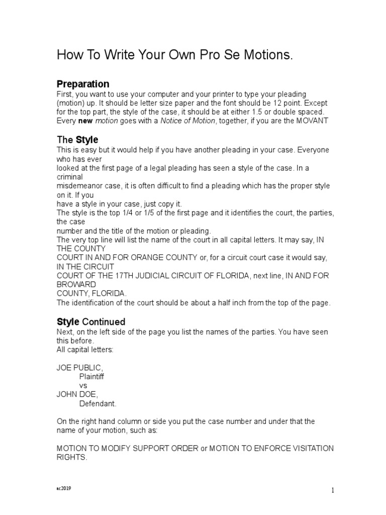 How To Write Your Own Pro Se Motions | PDF | Pro Se Legal ...