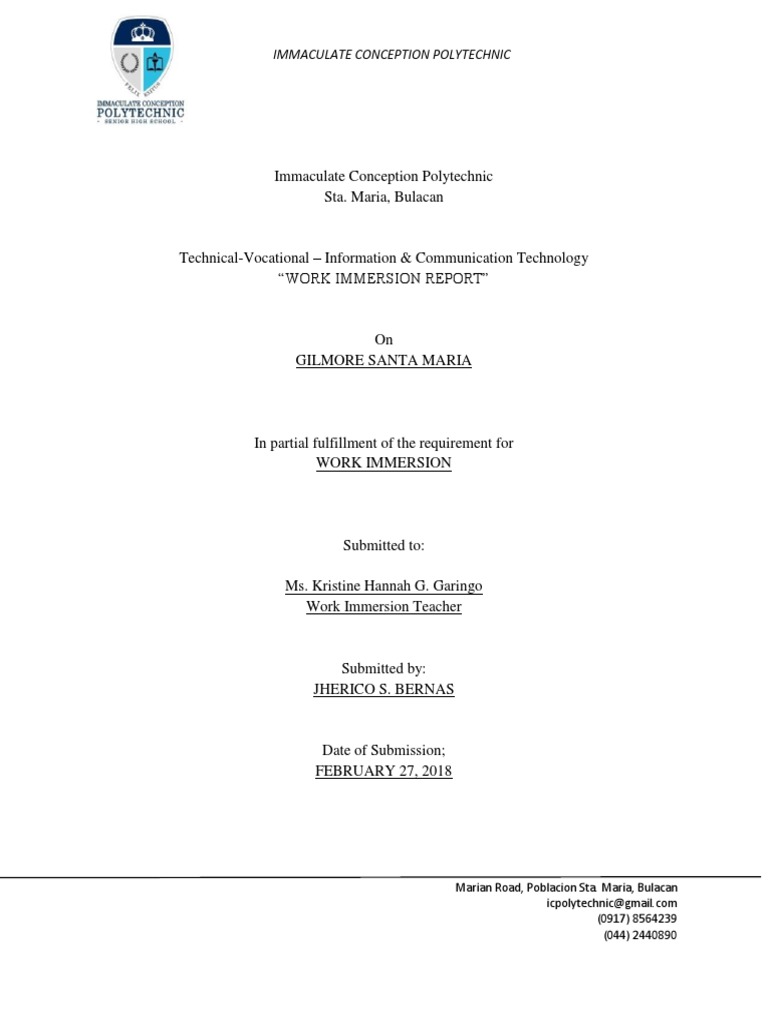 Work Immersion Reports | PDF