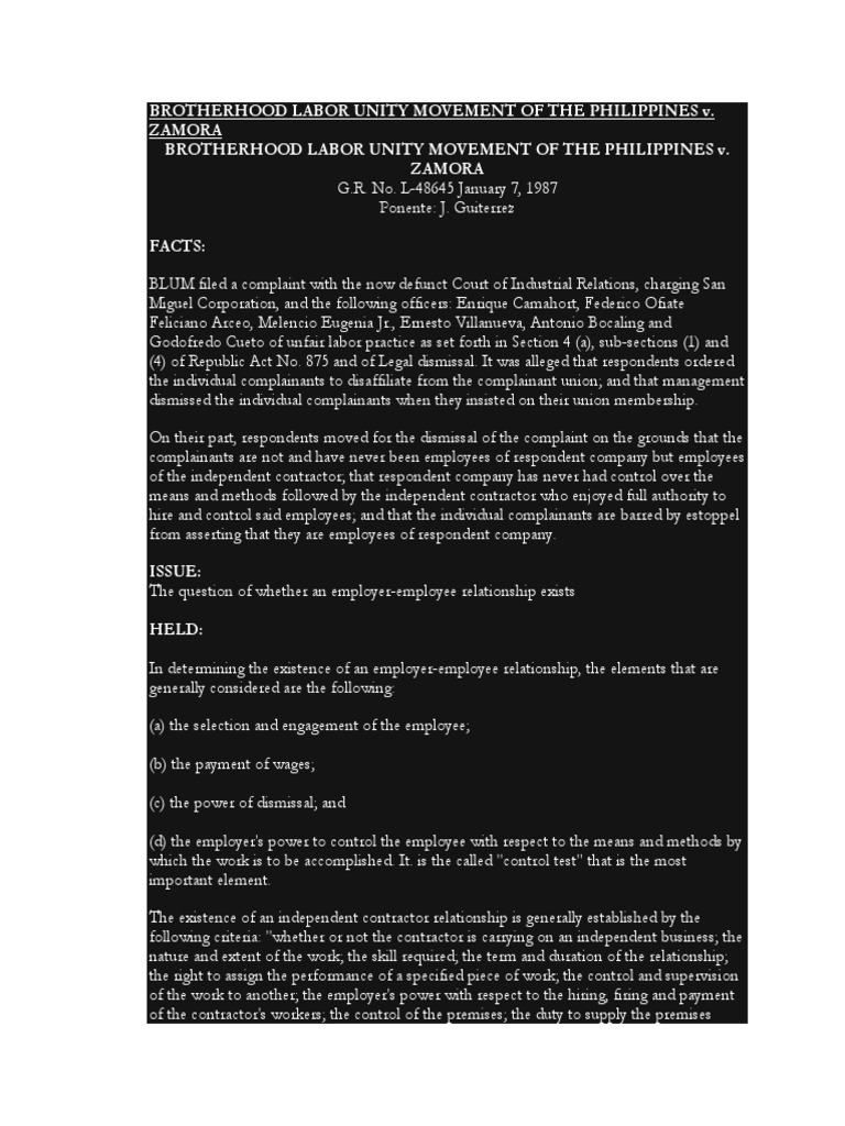Four Fold Test in Labor Relations | PDF | Independent Contractor ...